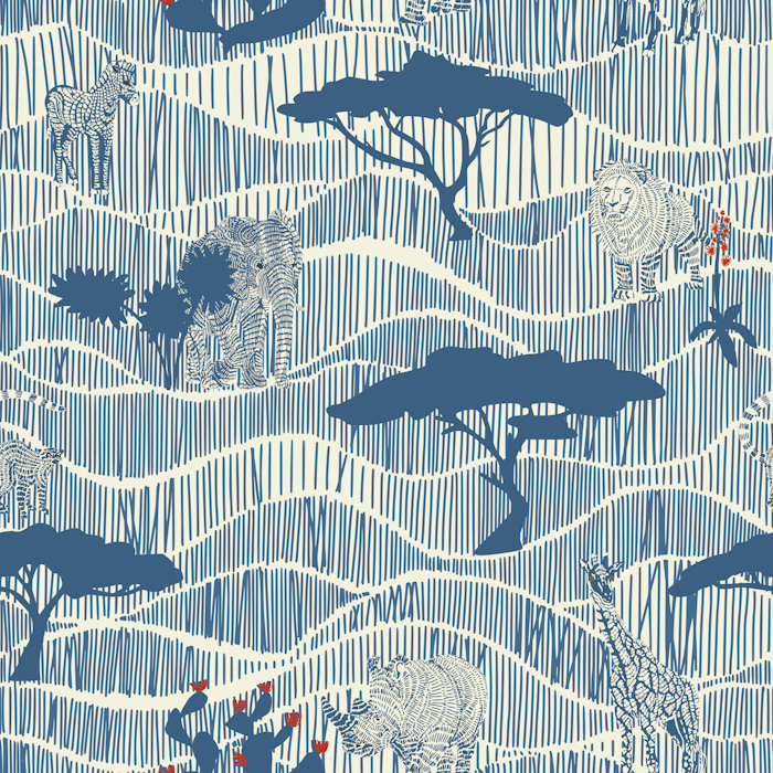 Wildlife Safari Savannah Blue Wallpaper - Happywall
