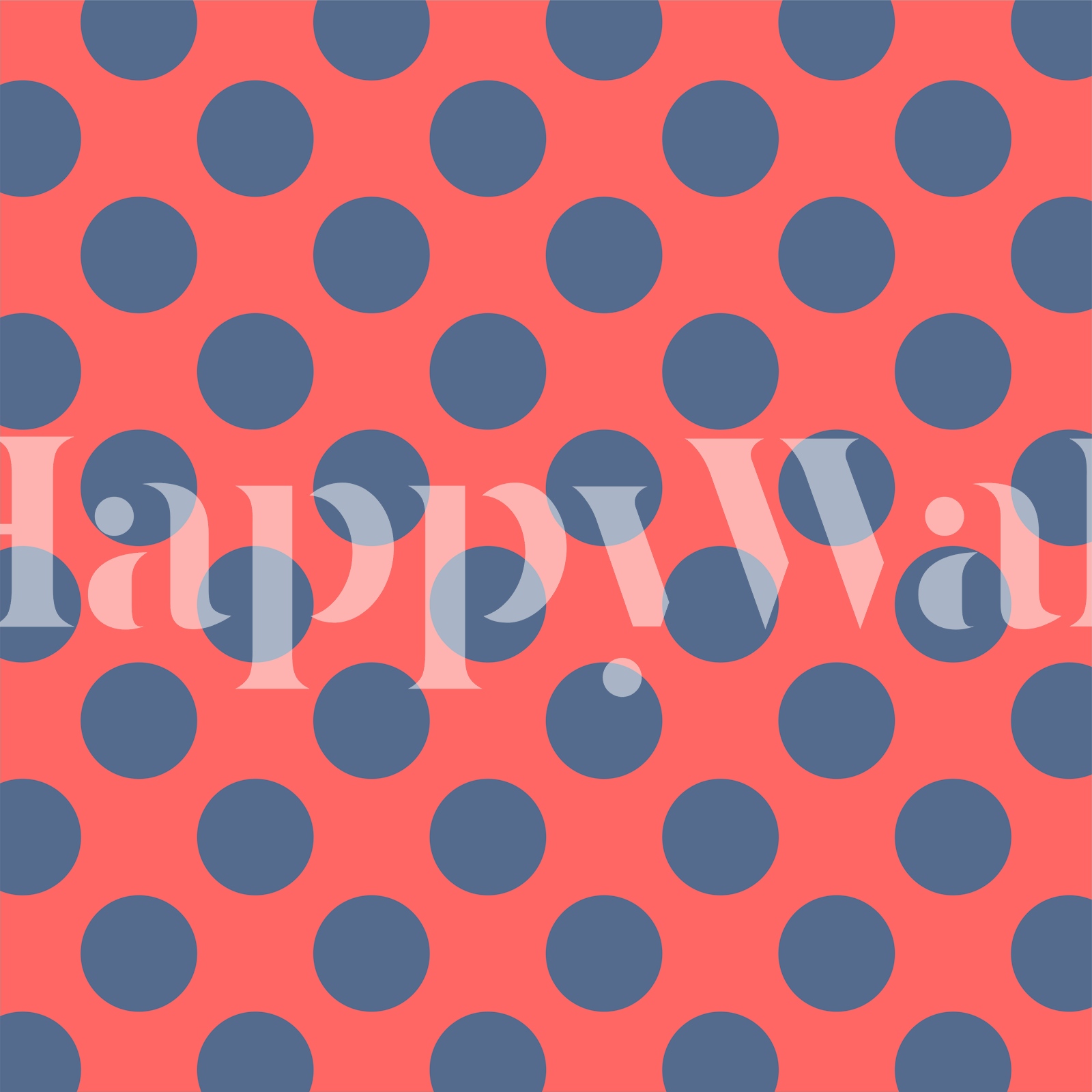 Coral Red Navy Blue Polka Dot Wallpaper