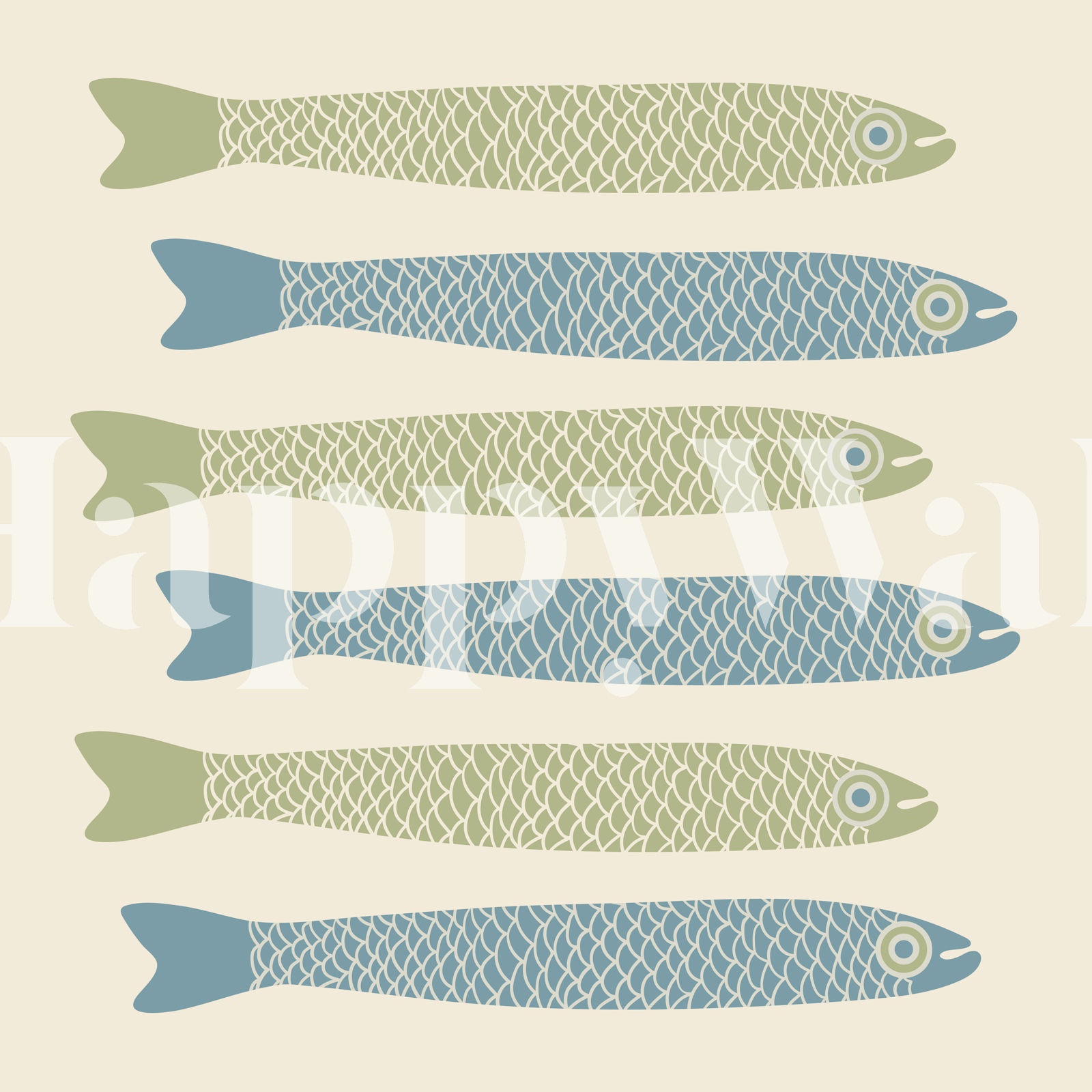 Retro Fish Wallpaper Blue and Green