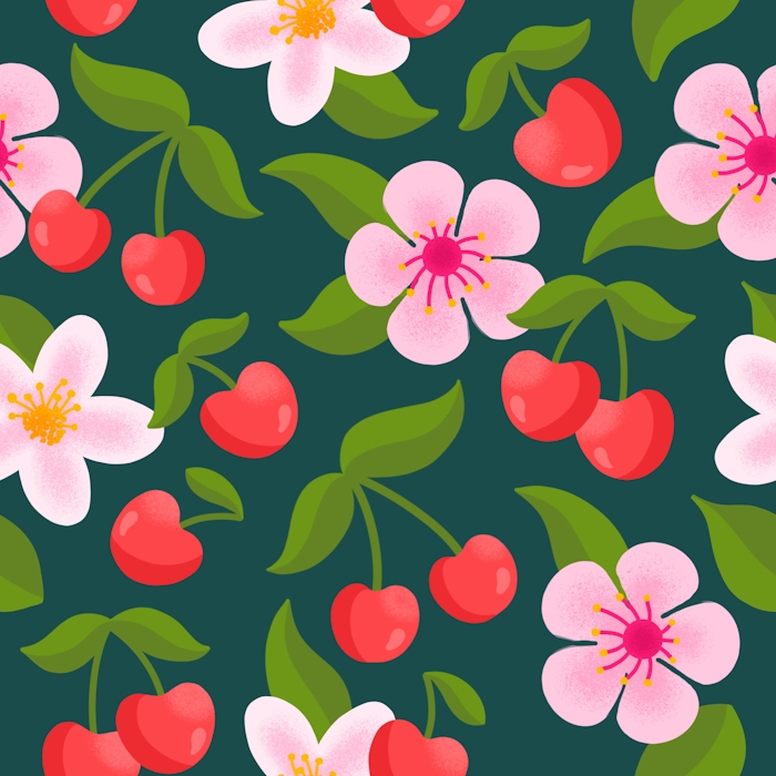 Cherry Pattern on Dark Teal | Happywall.com
