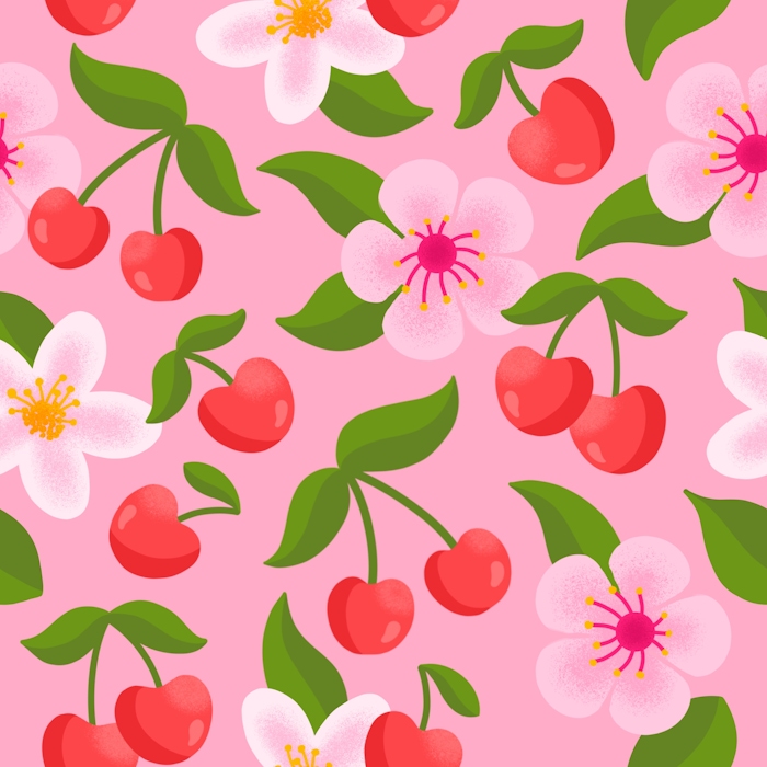 Cherry Pattern on Pink Wallpaper | happywall.com