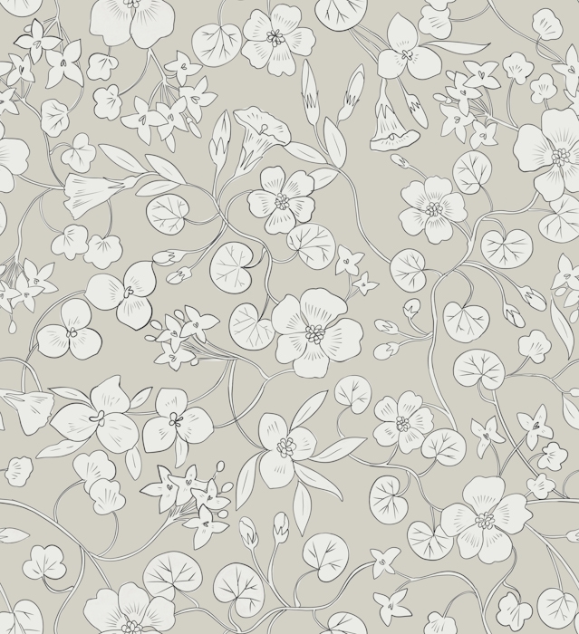 Floral Leaves Pattern Wallpaper in Gray