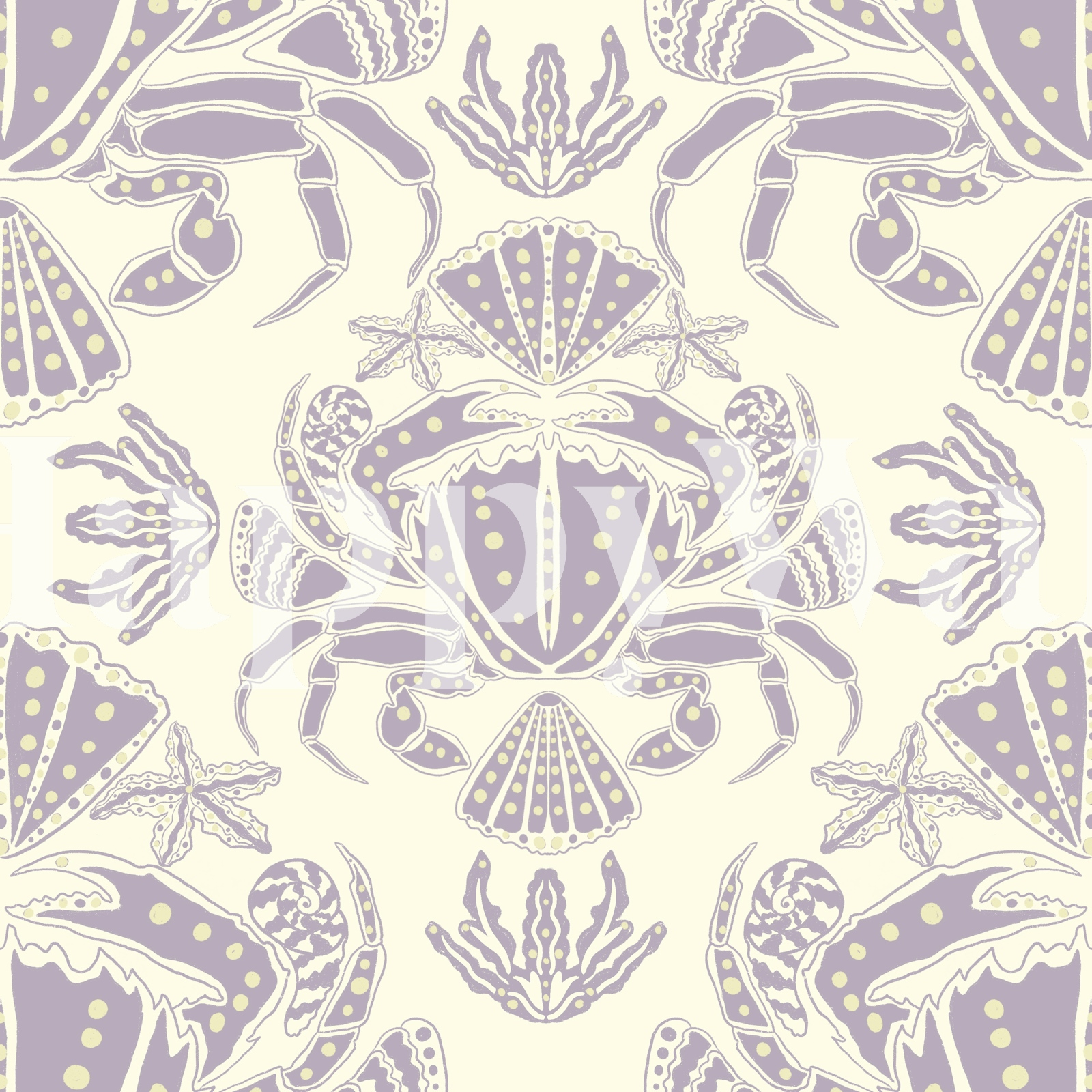 Coastal Wallpaper with Crabs and Sea Shells