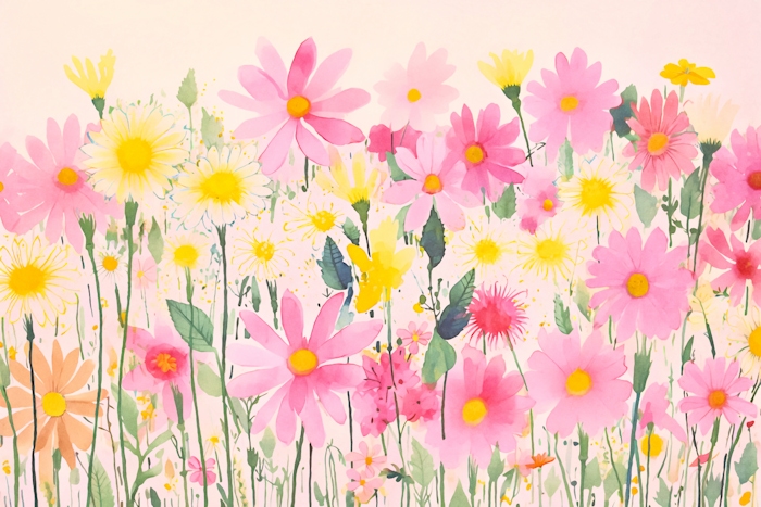 Whimsical Summer Meadow Wildflowers Wallpaper