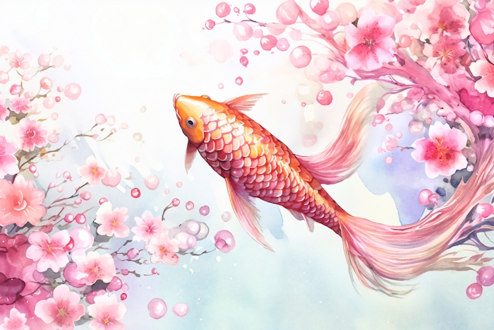Whimsy Koi Flower Pond Wallpaper - Happywall