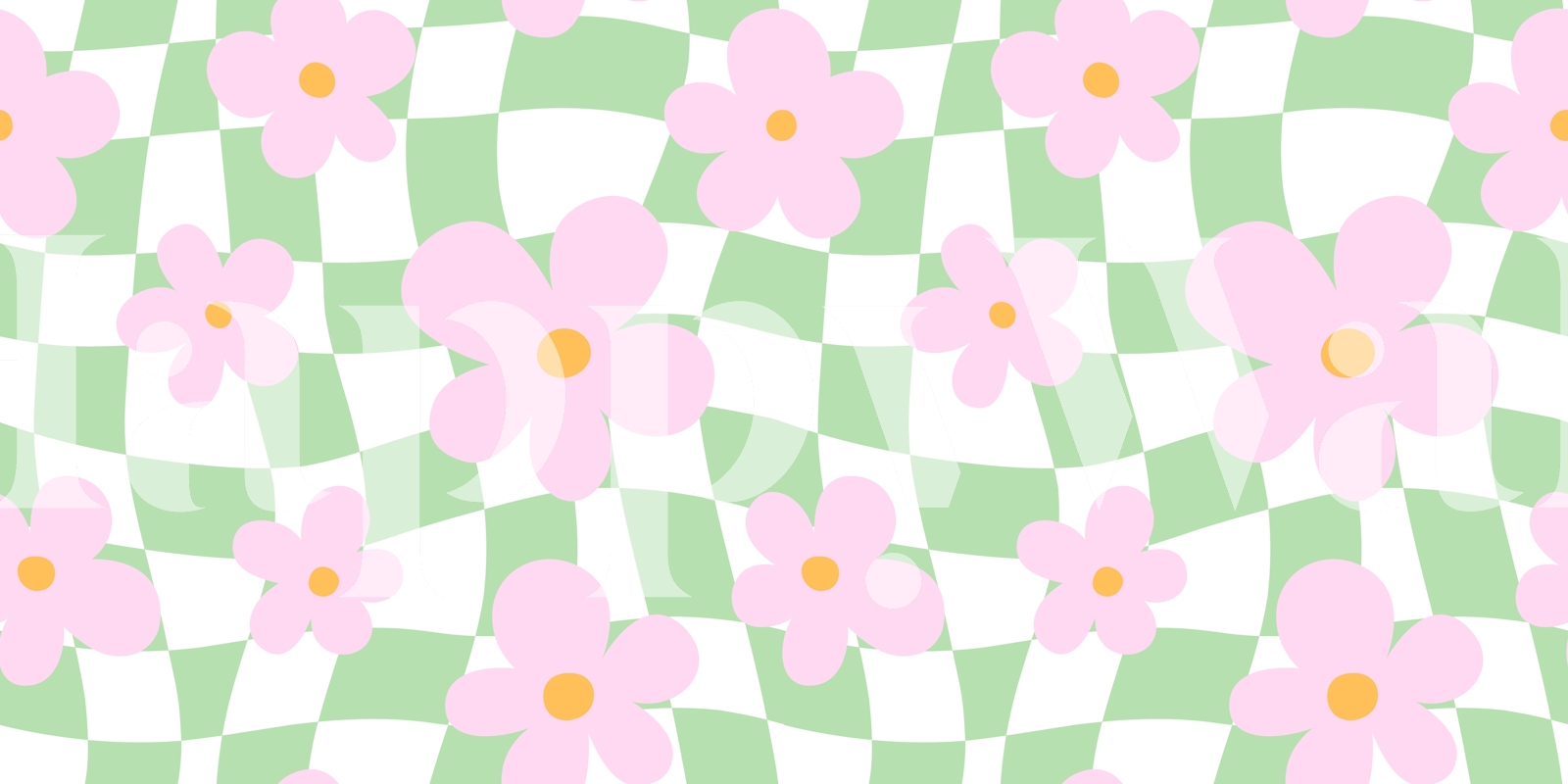 Pink Floral Checkerboard Wallpaper
