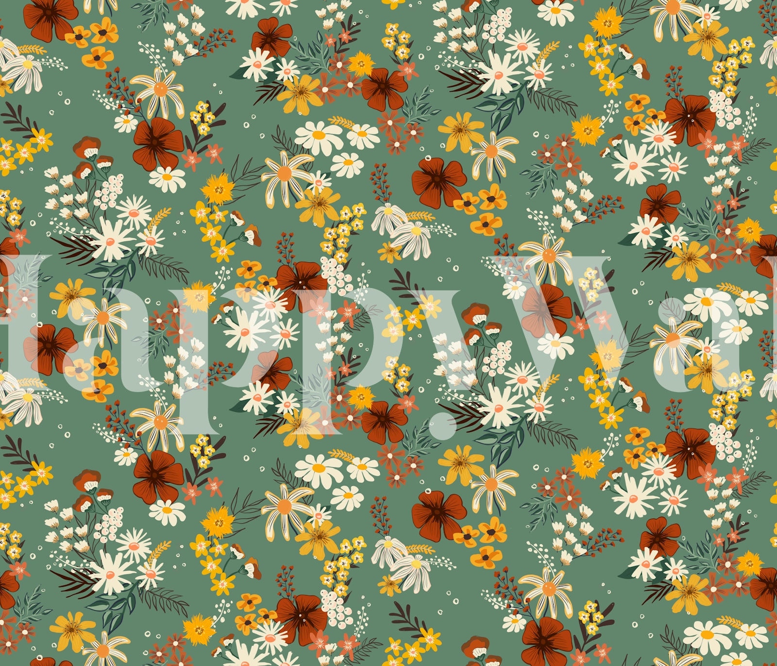 Boho Floral Sage Green Wallpaper