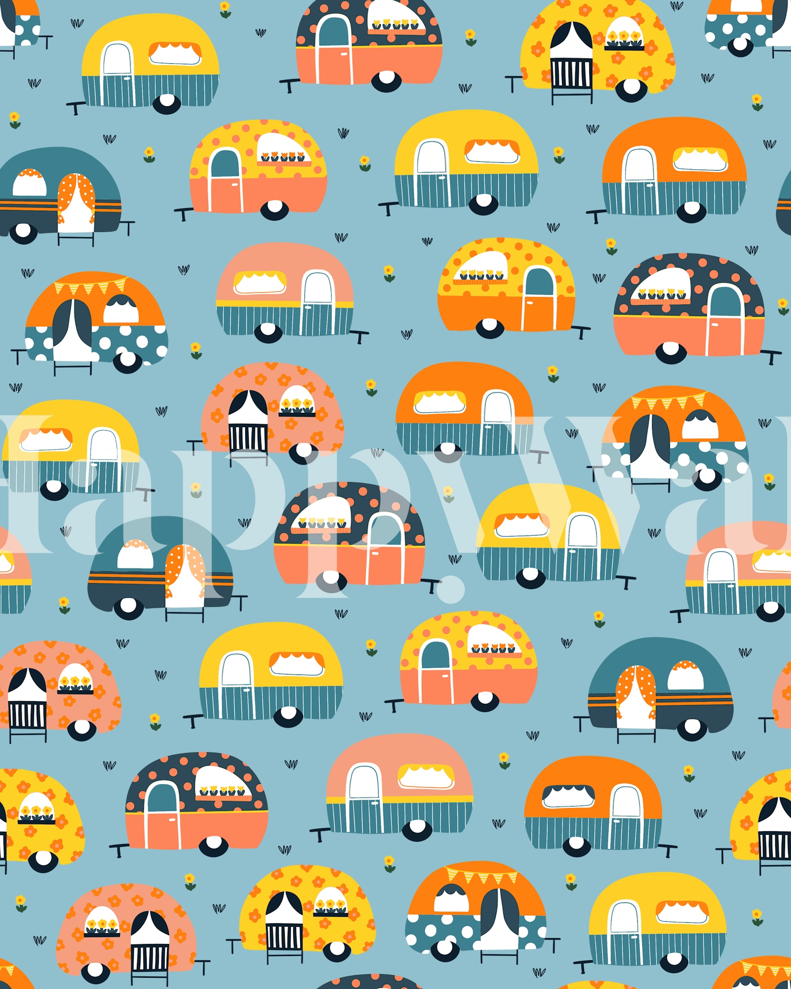 Colorful Camping Trailer Wallpaper for Kids Rooms