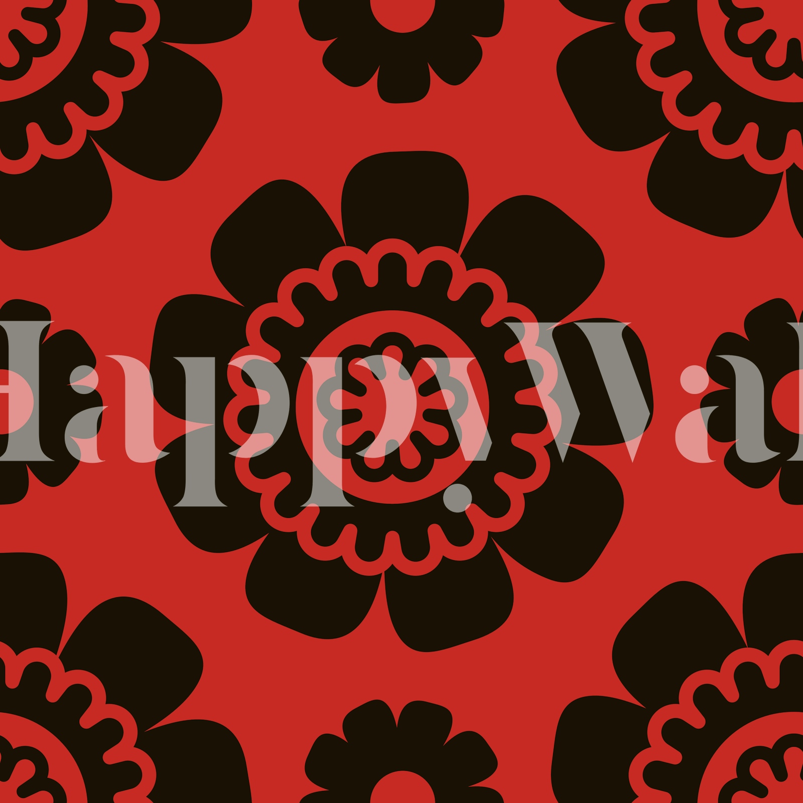 Daisy Flowers Pattern in Dark Red - Happywall