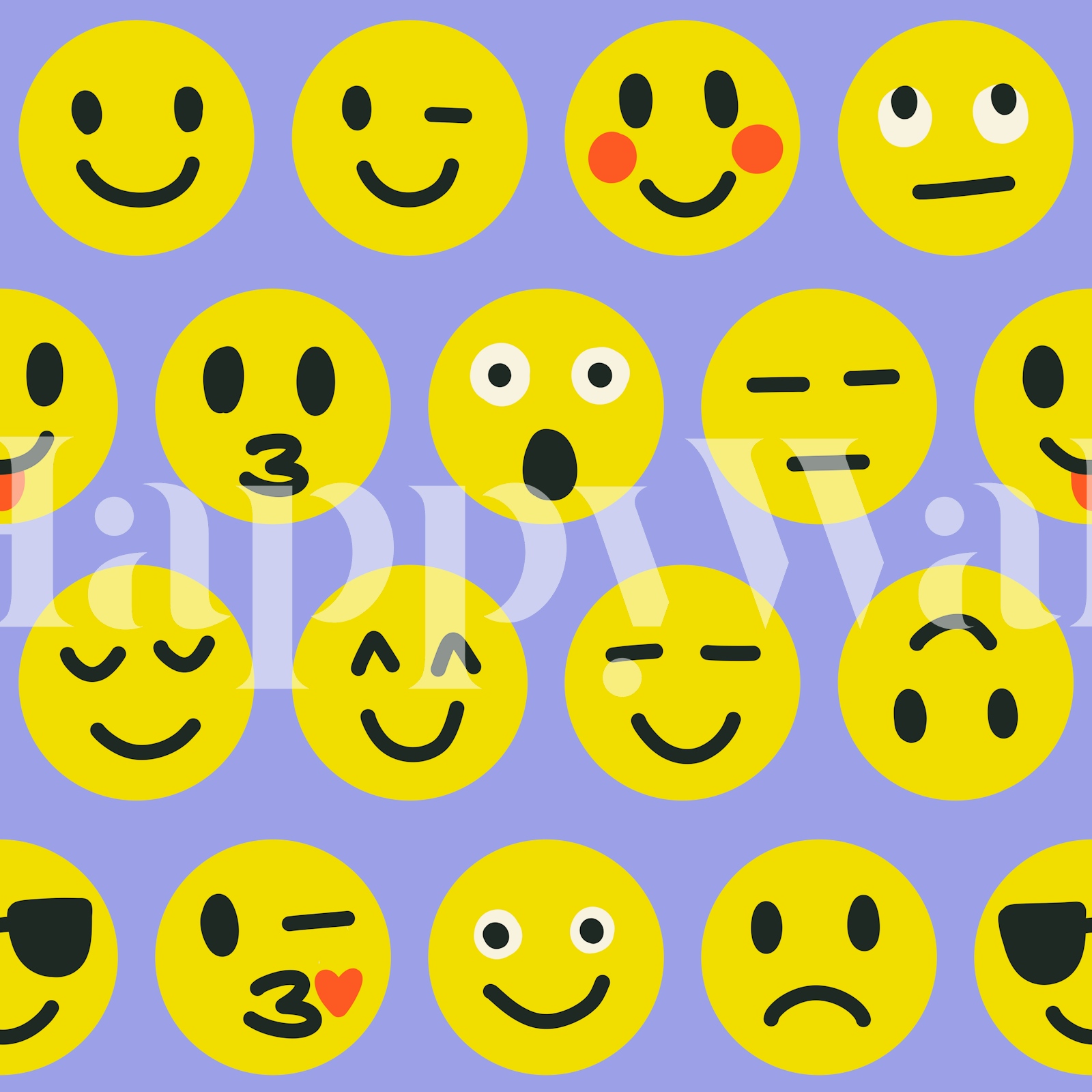 Cute Emoji Grid Lavender Blue Wallpaper