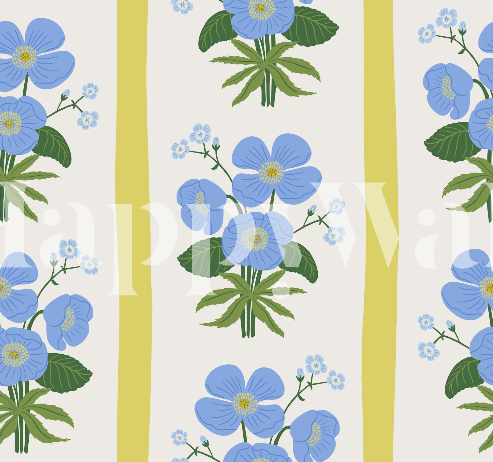 Grandmillennial Poppies Stripe - Blue | Happywall.com