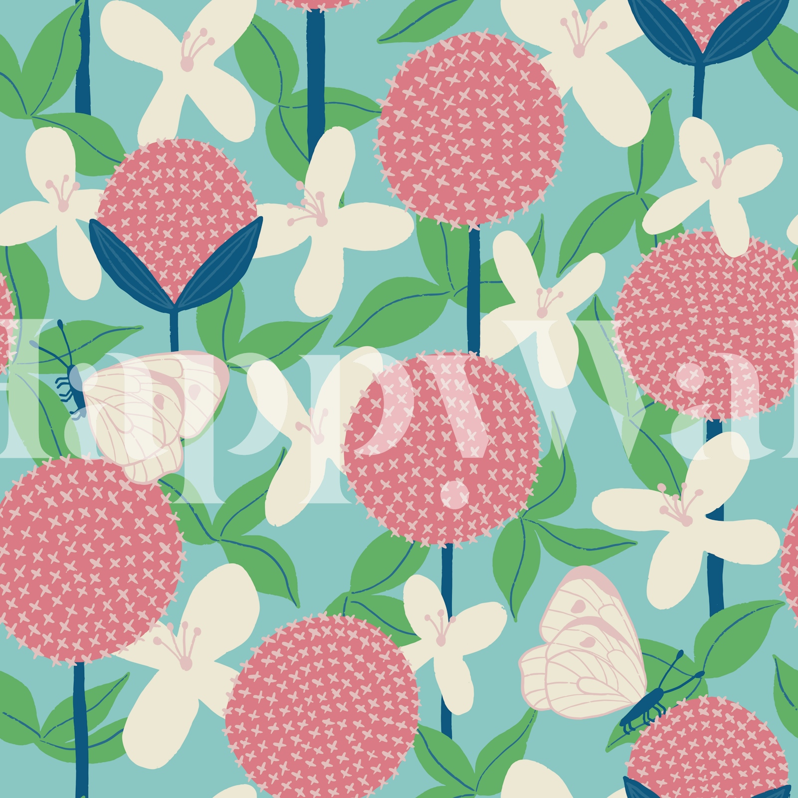 Allium and Clematis with Butterflies Wallpaper
