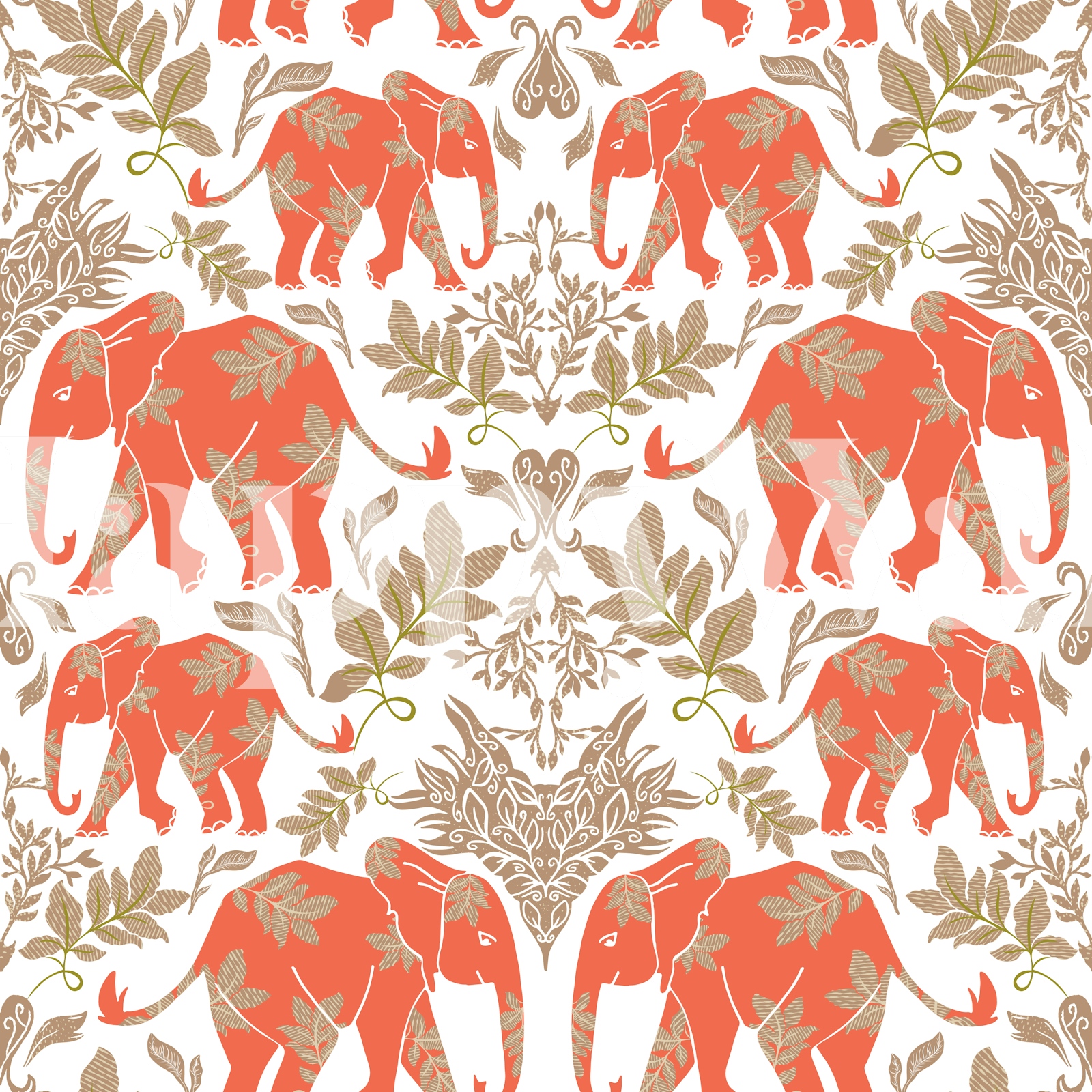 Coral Red Elephants Jungle Wallpaper | happywall.com