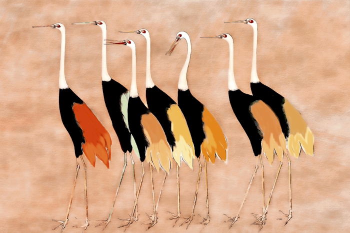 Japanese Crane Wallpaper in Warm Colors