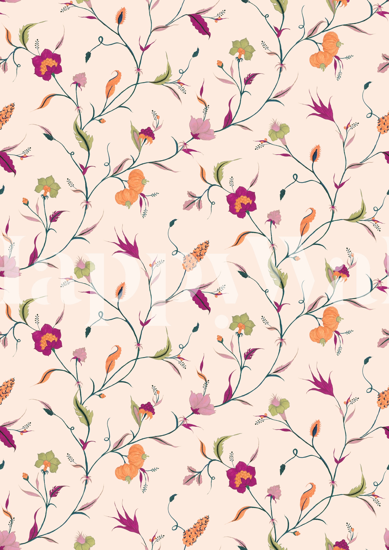 Floral Pink and Orange Wallpaper