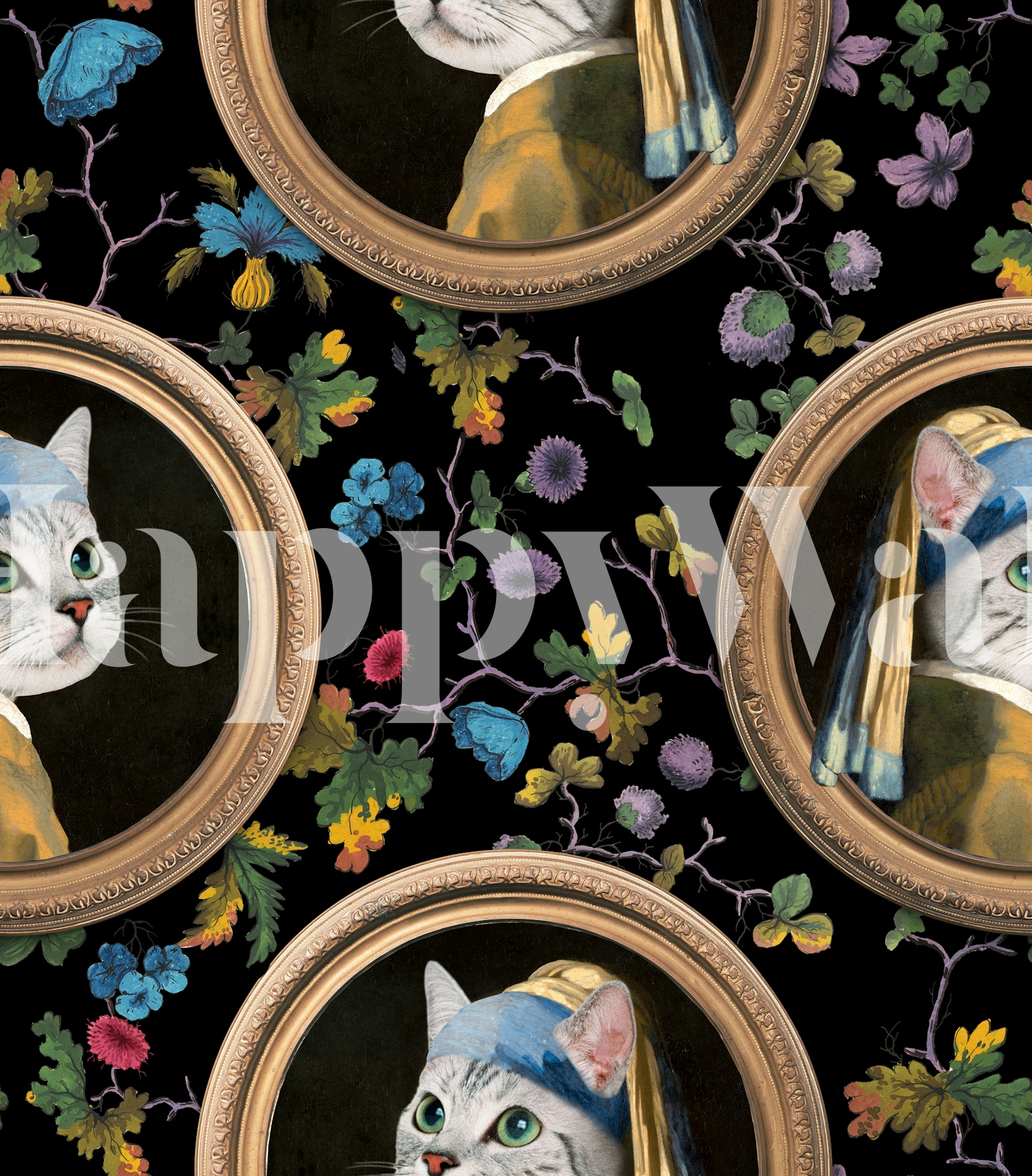 Cat with Pearl Earring Wallpaper - happywall.com