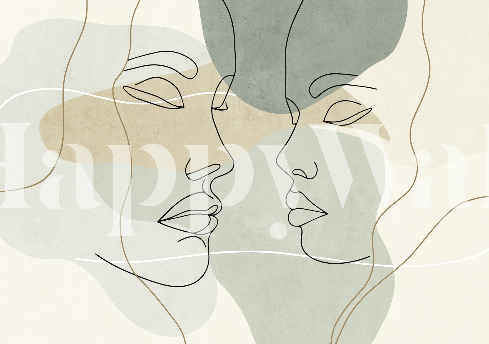 Scandinavian Line Art Portrait Pistachio - Happywall