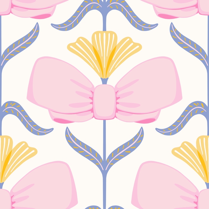 Pink Floral Wallpaper with Bows for Kids