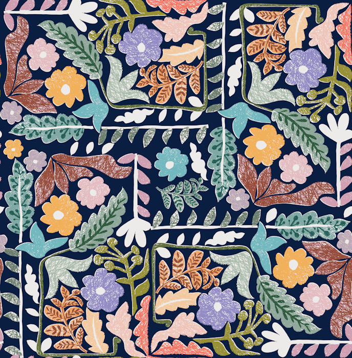Block Print Geometric Meadow Wallpaper - Happywall