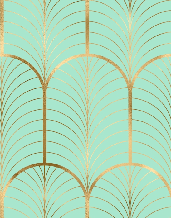 Art Deco Art 6 Gold and Mint Green - Happywall