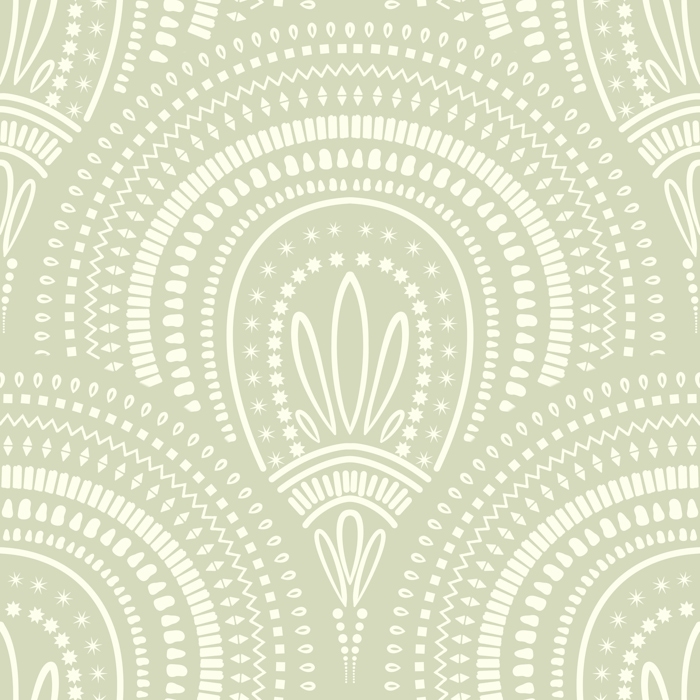 Sage Ornamental Scallop Pattern Wallpaper