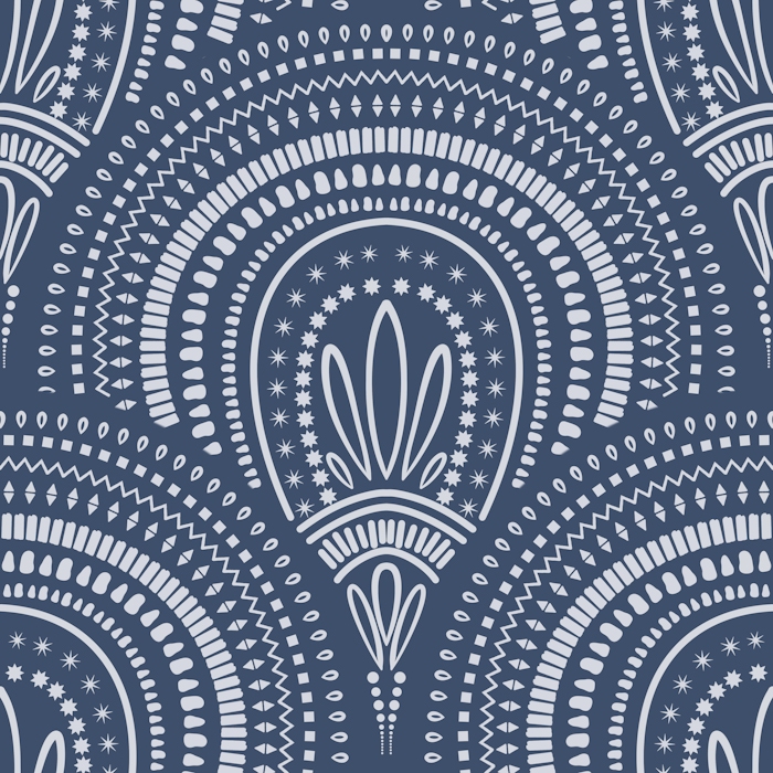 Navy Ornamental Scallop Wallpaper for Bedrooms