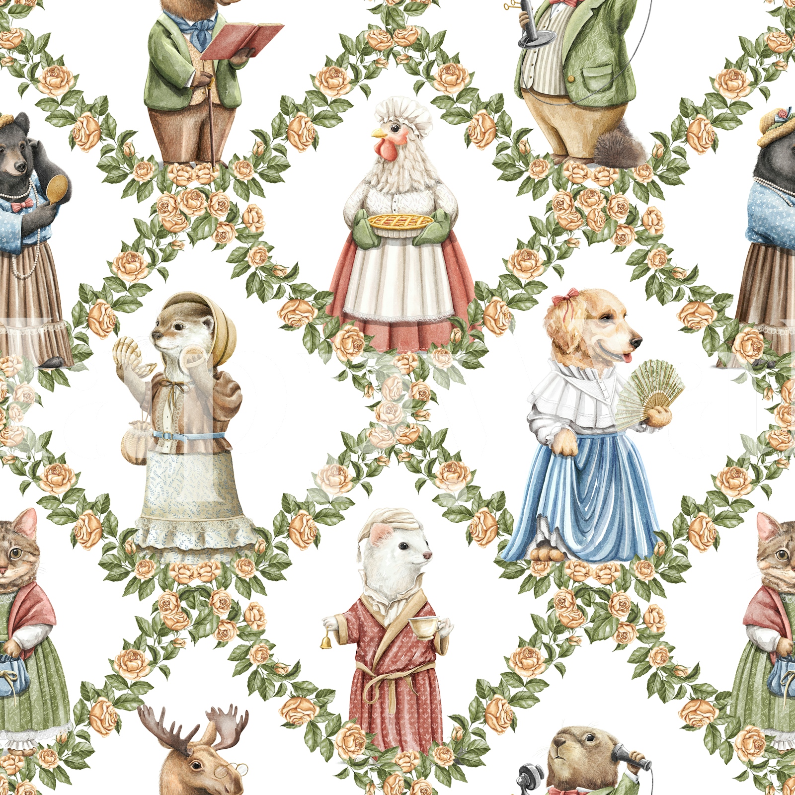 Nostalgic Animals Floral Wallpaper