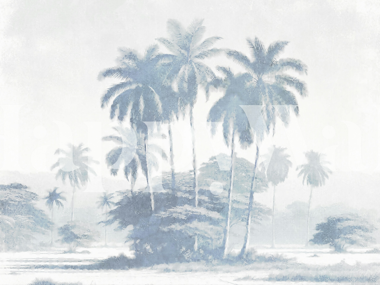 Vintage Palm Landscape Wallpaper in Soft Blue