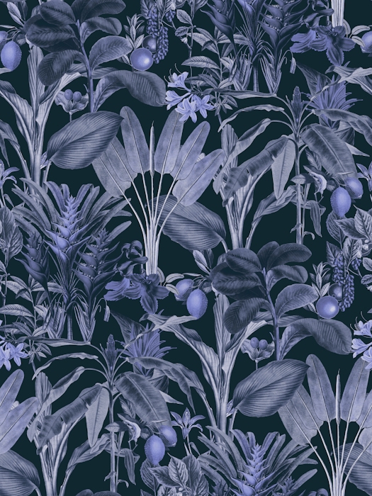 Midnight Blue Tropical Jungle Wallpaper