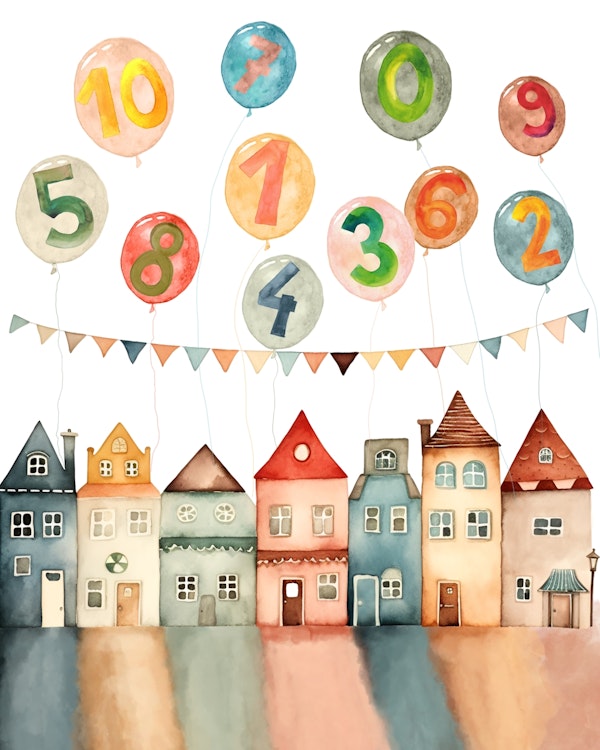 Colorful Nursery House and Number Wallpaper