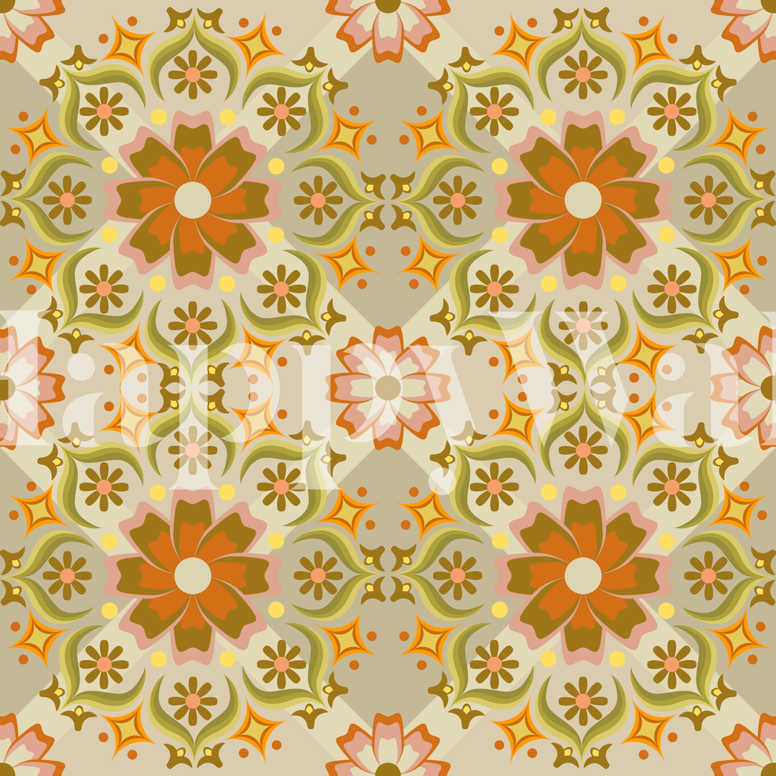 Retro Floral Tiled Wallpaper for Vintage Decor
