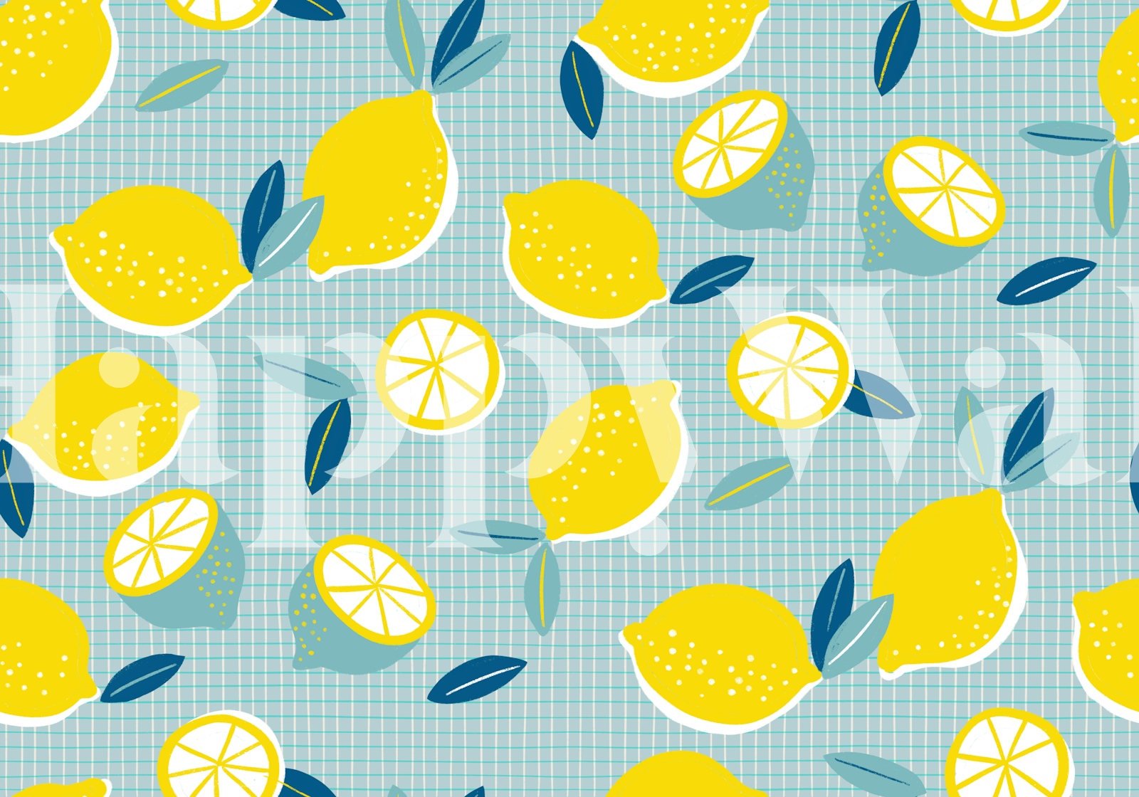 Yellow Lemon Pattern Blue Wallpaper