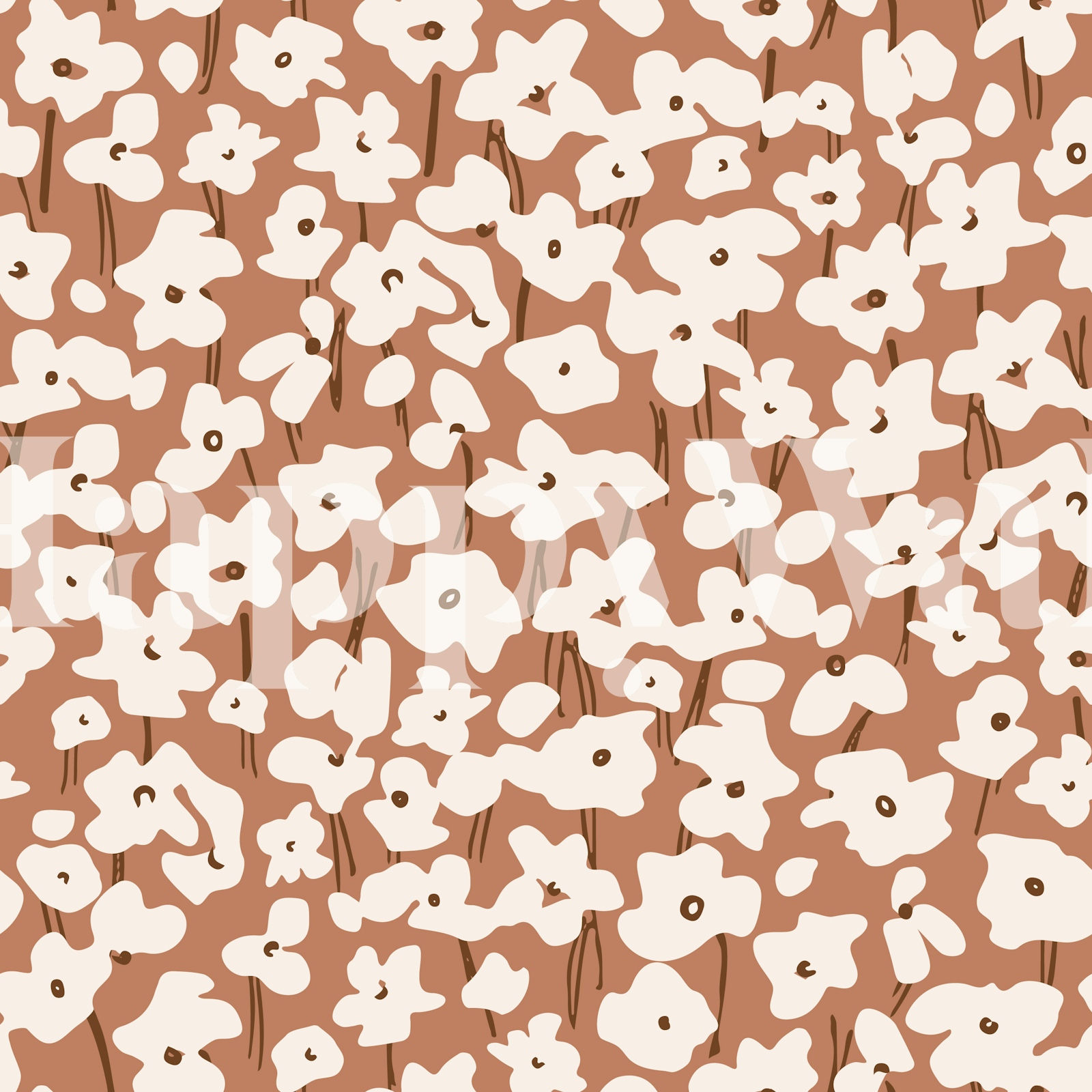 Floral Wallpaper in Warm Brown Tones
