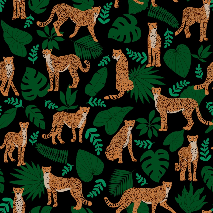 Cheetah with Tropical Leaves Wallpaper