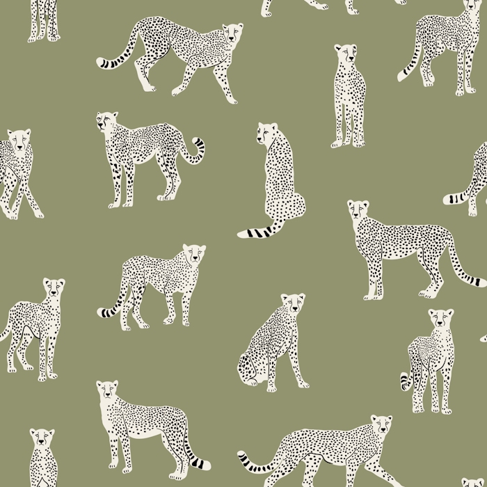 Vintage White Cheetah on Sage Wallpaper