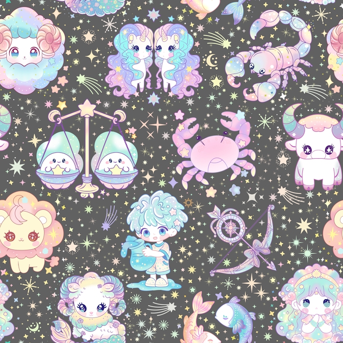 Cute Kawaii Zodiac Grey Wallpaper