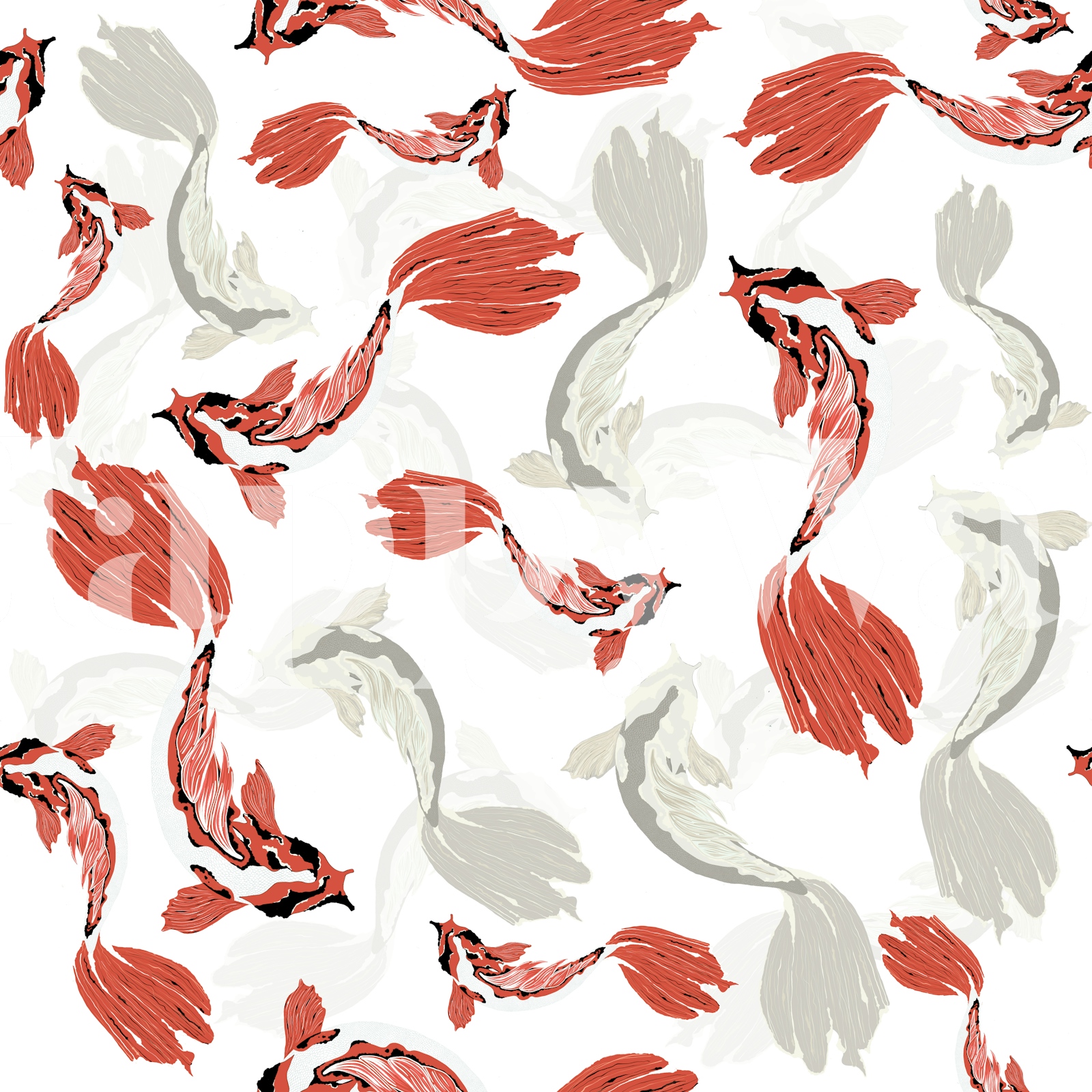 Red and Grey Fish Wallpaper for Modern Décor