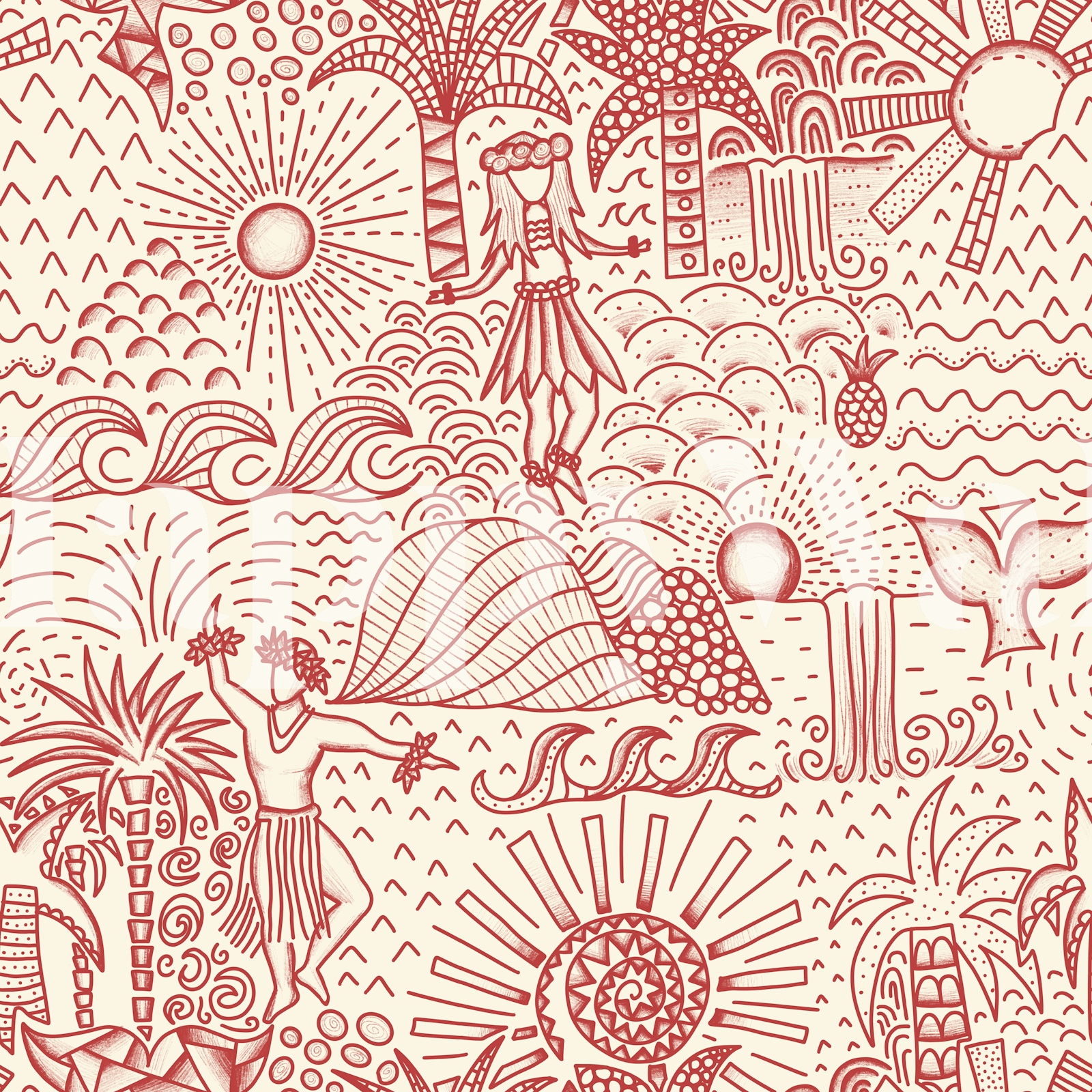 Hawaiian Toile Polynesian Hula Wallpaper