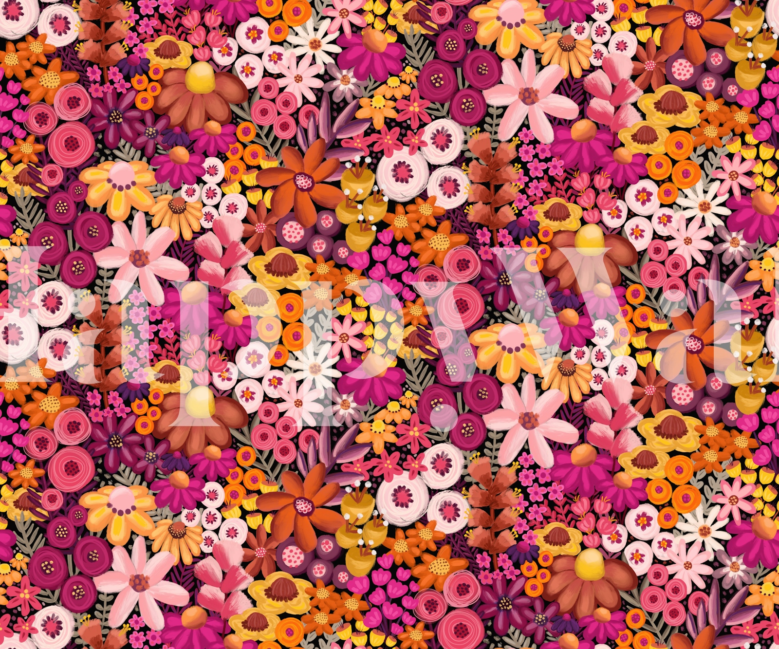 Vibrant Floral Wallpaper in Warm Tones