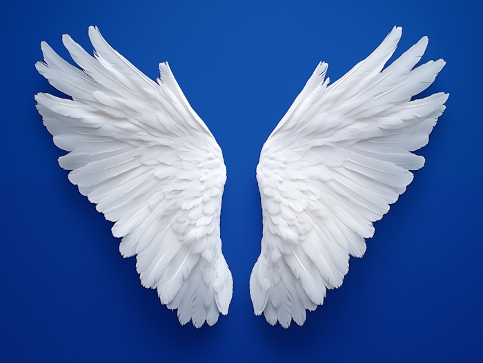 White Angel Wings Wallpaper on Blue Background