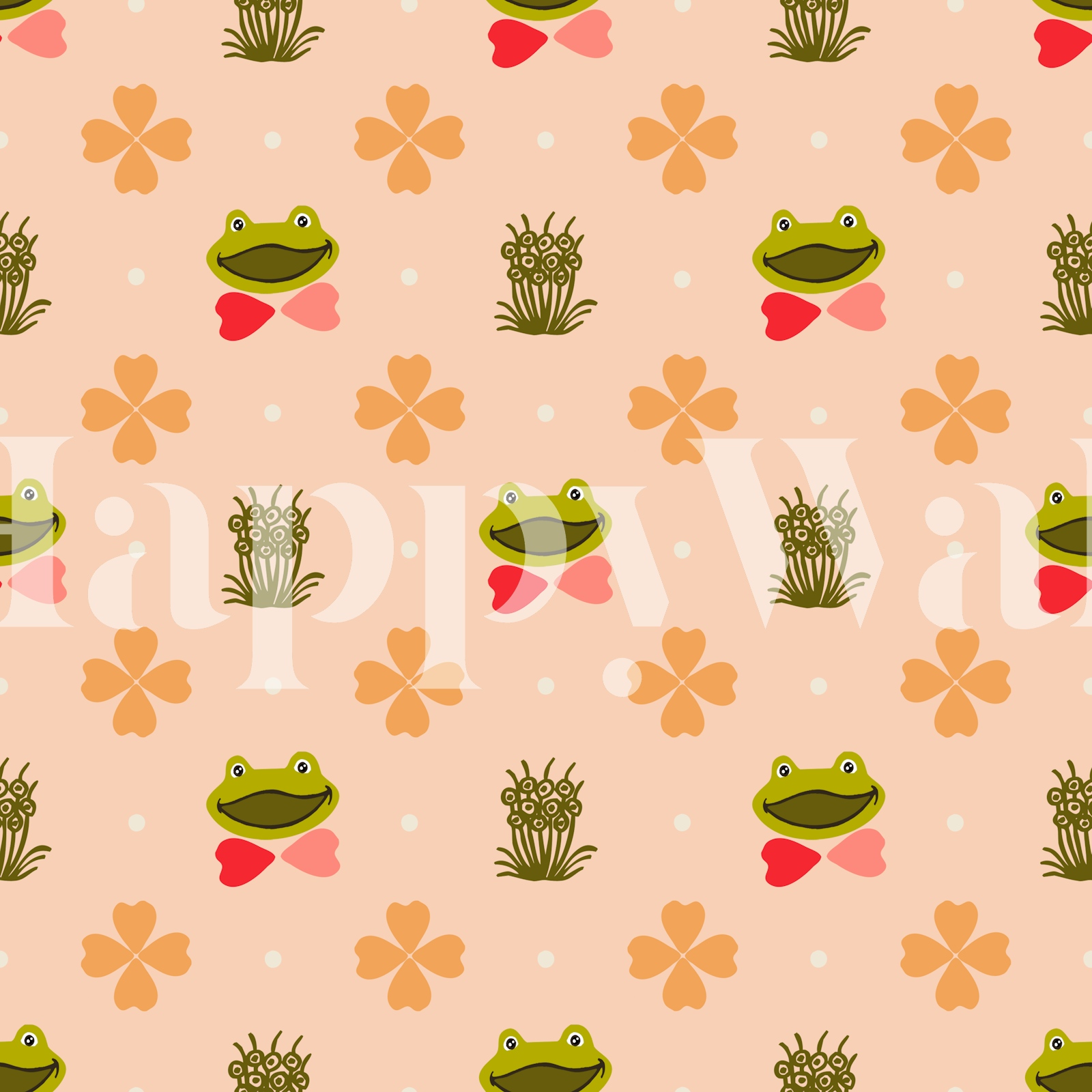 Happy Frog and Clover Peach Wallpaper