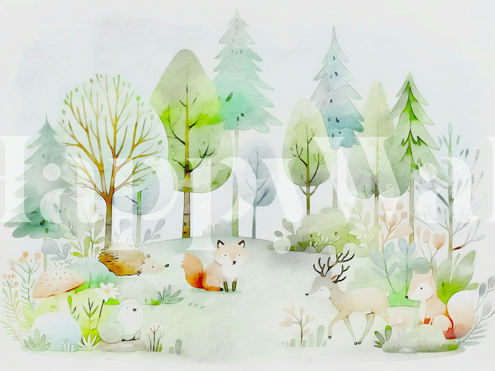 Pastel Forest Wildlife Wallpaper