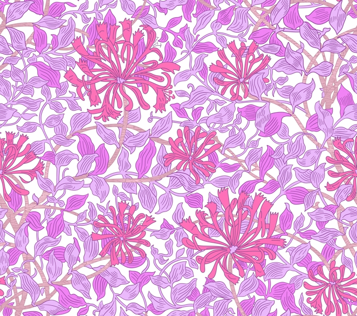 Pink Floral Wallpaper with Honeysuckle Design
