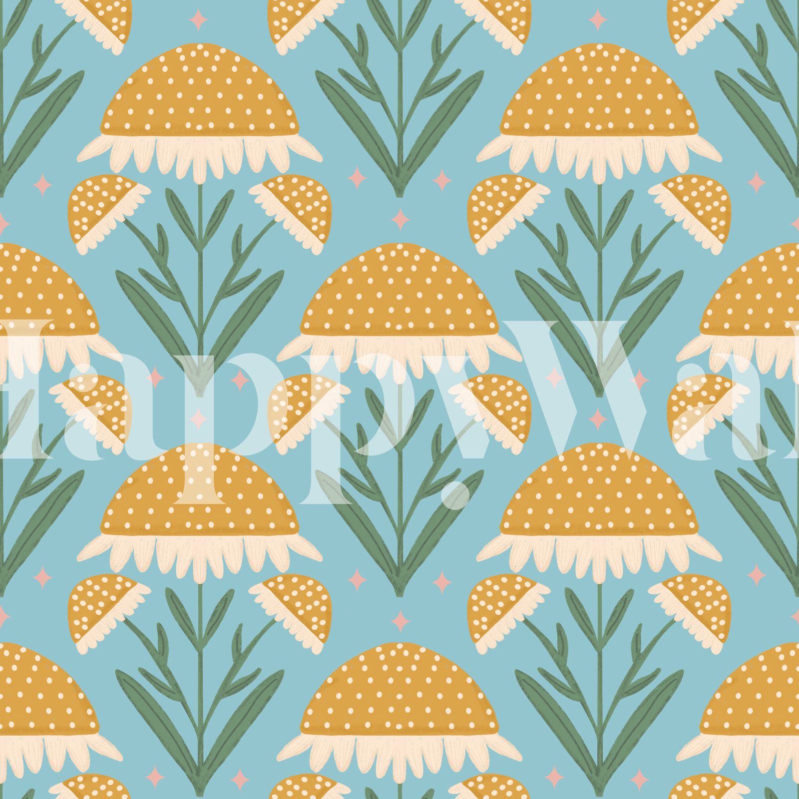 Botanical Enchanted Floral Blue Wallpaper