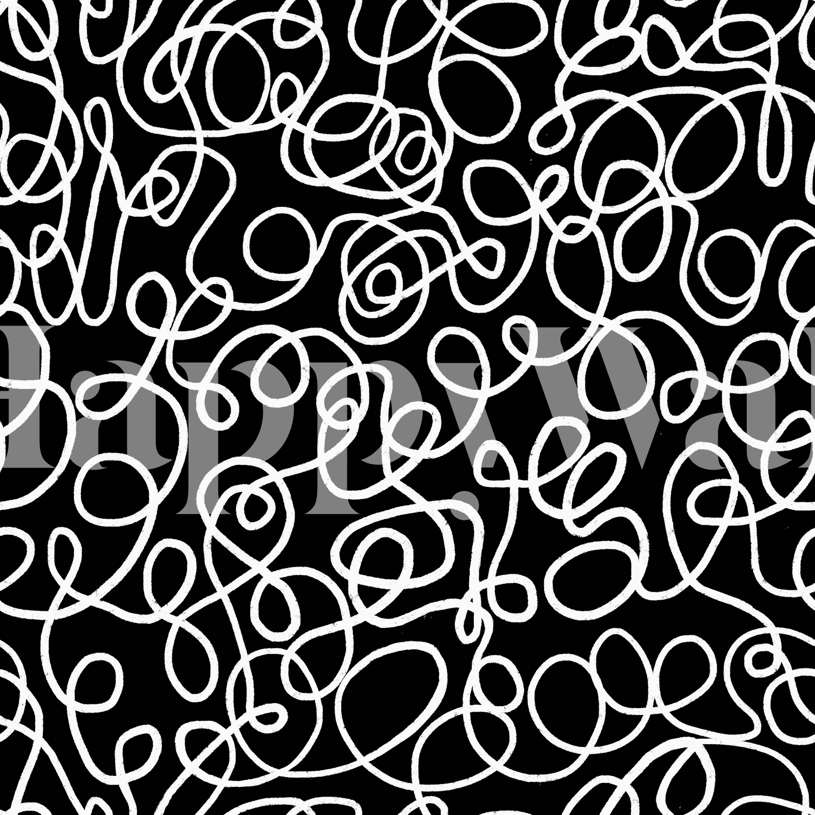White Line Doodle Wallpaper on Black Background