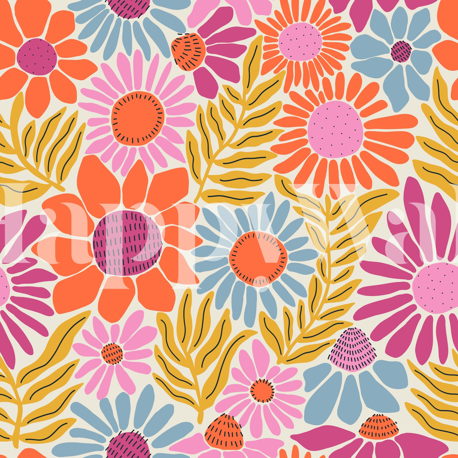 Bright Flower Garden Flowy Florals on White wallpaper | Happywall