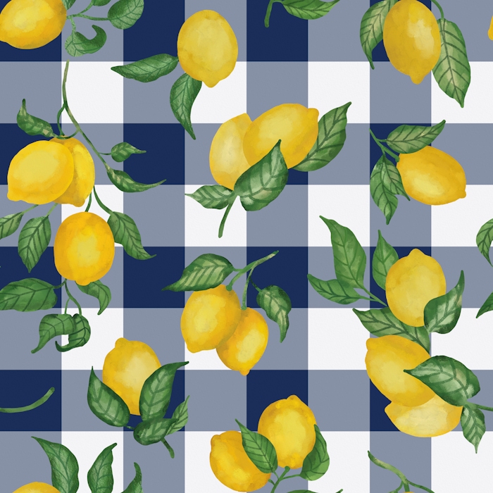 Yellow Lemon Gingham Wallpaper for Kitchen