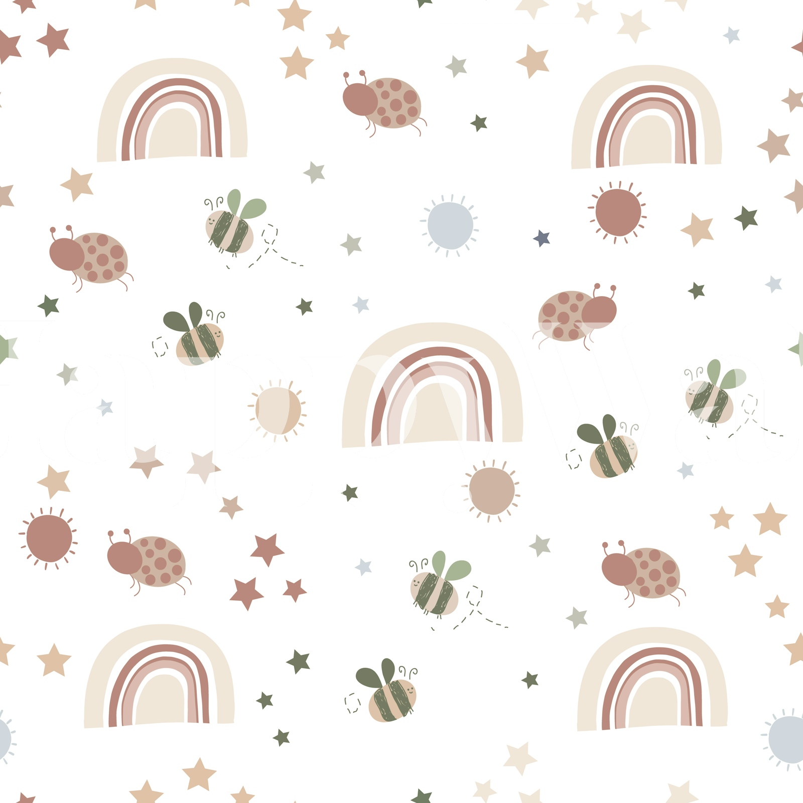 Rainbow Sun Bee Stars Kids Wallpaper