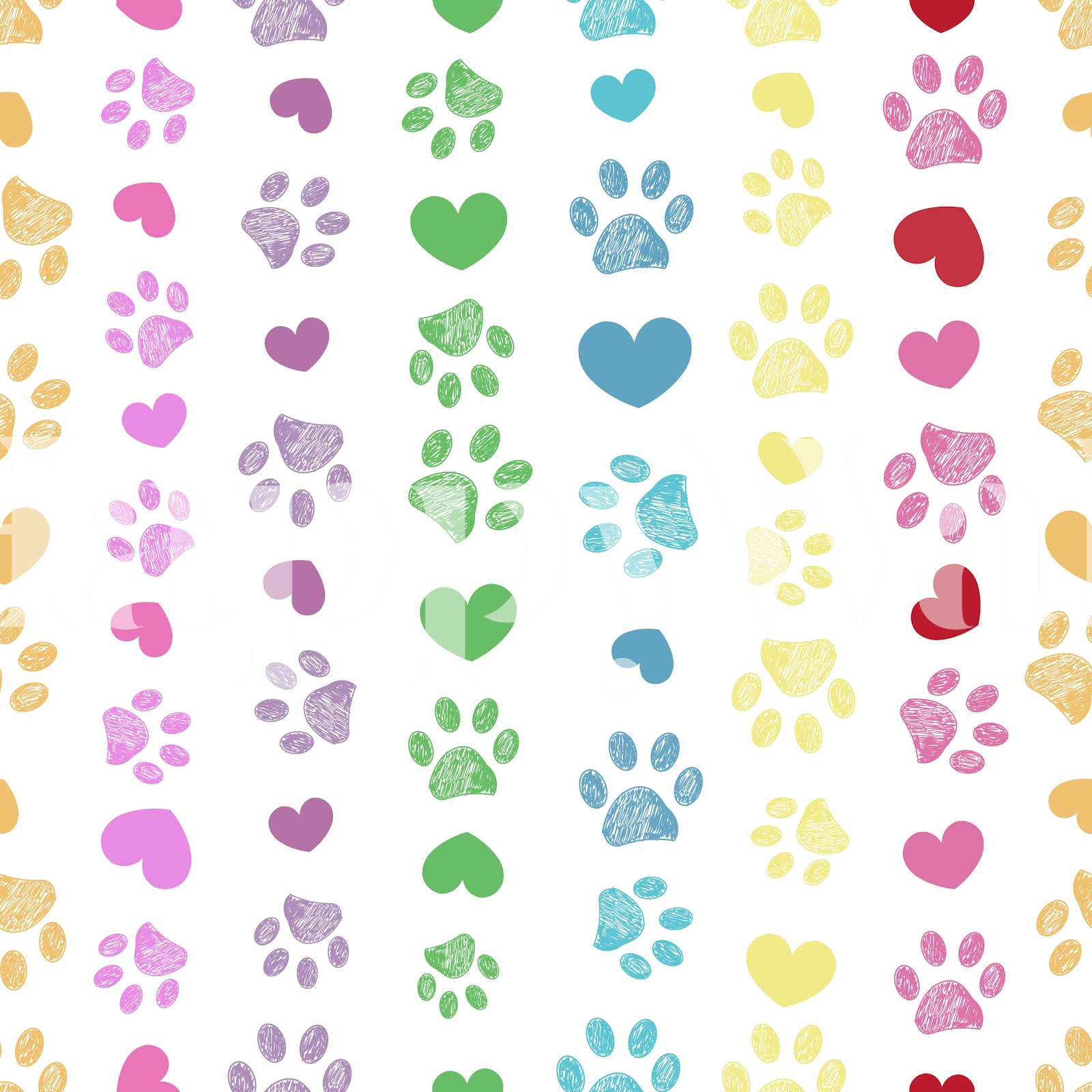 Colorful Paw Print Hearts Wallpaper for Kids