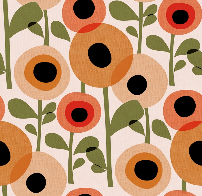Mid Century Poppy Abstract Wallpaper | happywall.com